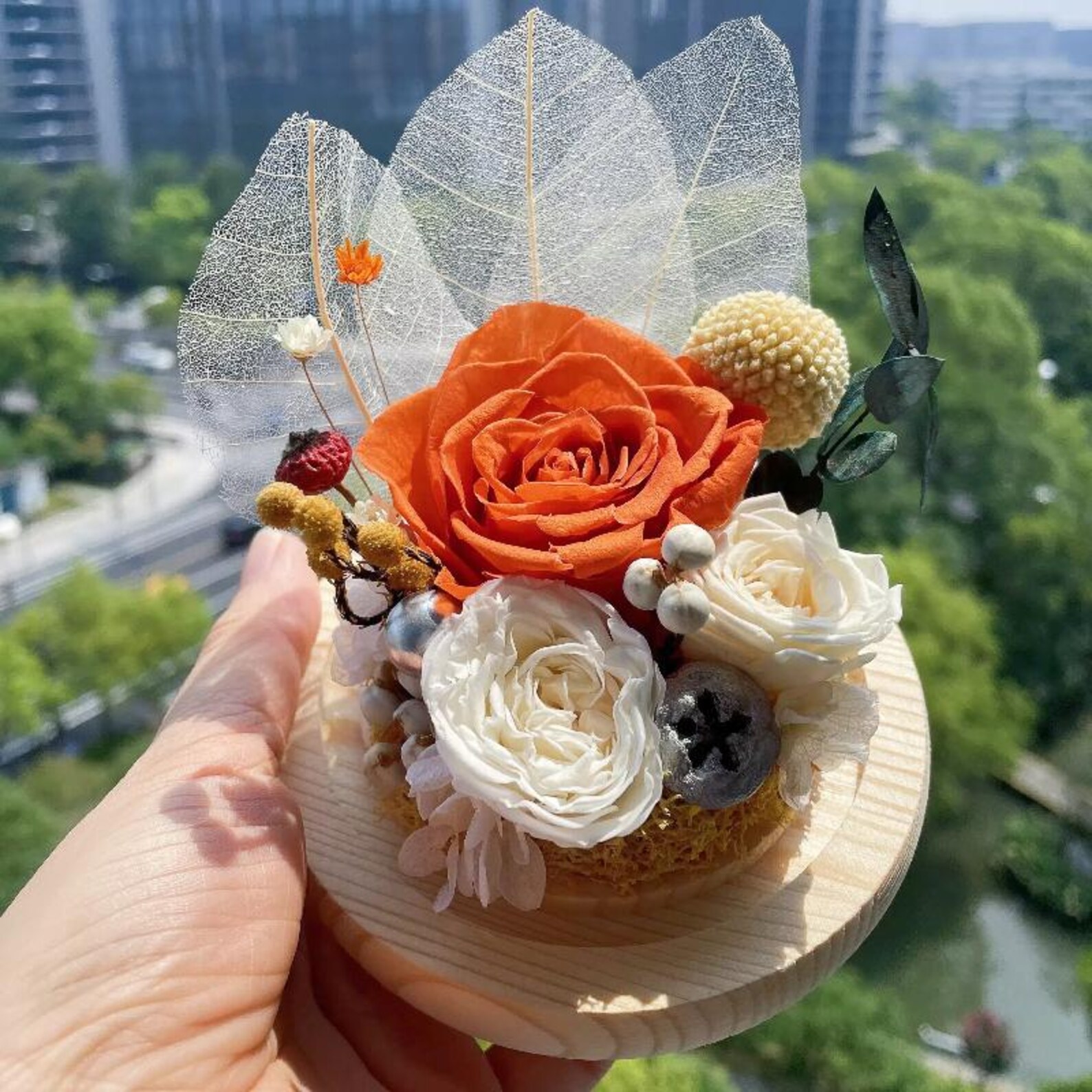 Preserved Orange Rose Birthday Gift for Her Glass Dome Fall Home Decor ...