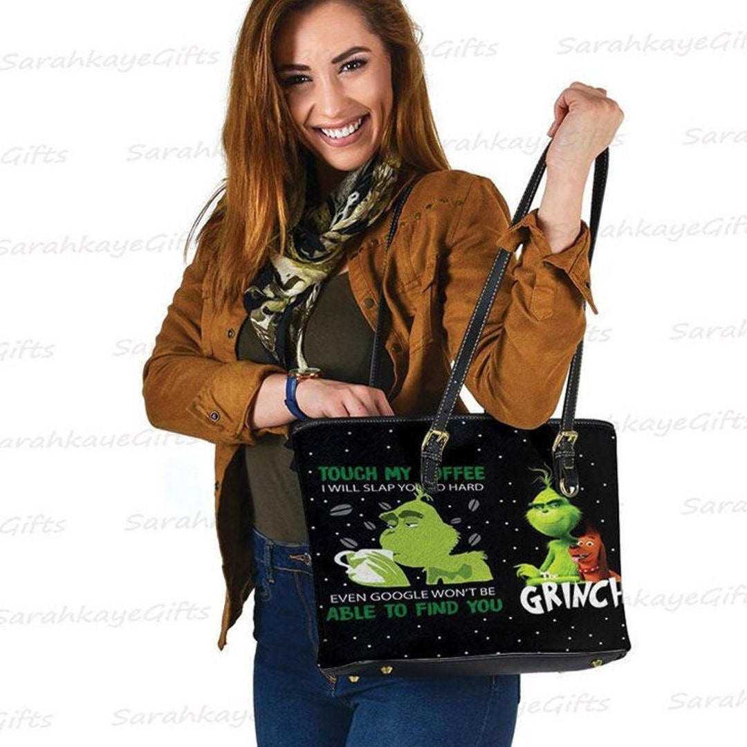 Grinch Large Leather Tote Bag Grinch Lover Handbag Custom - Etsy
