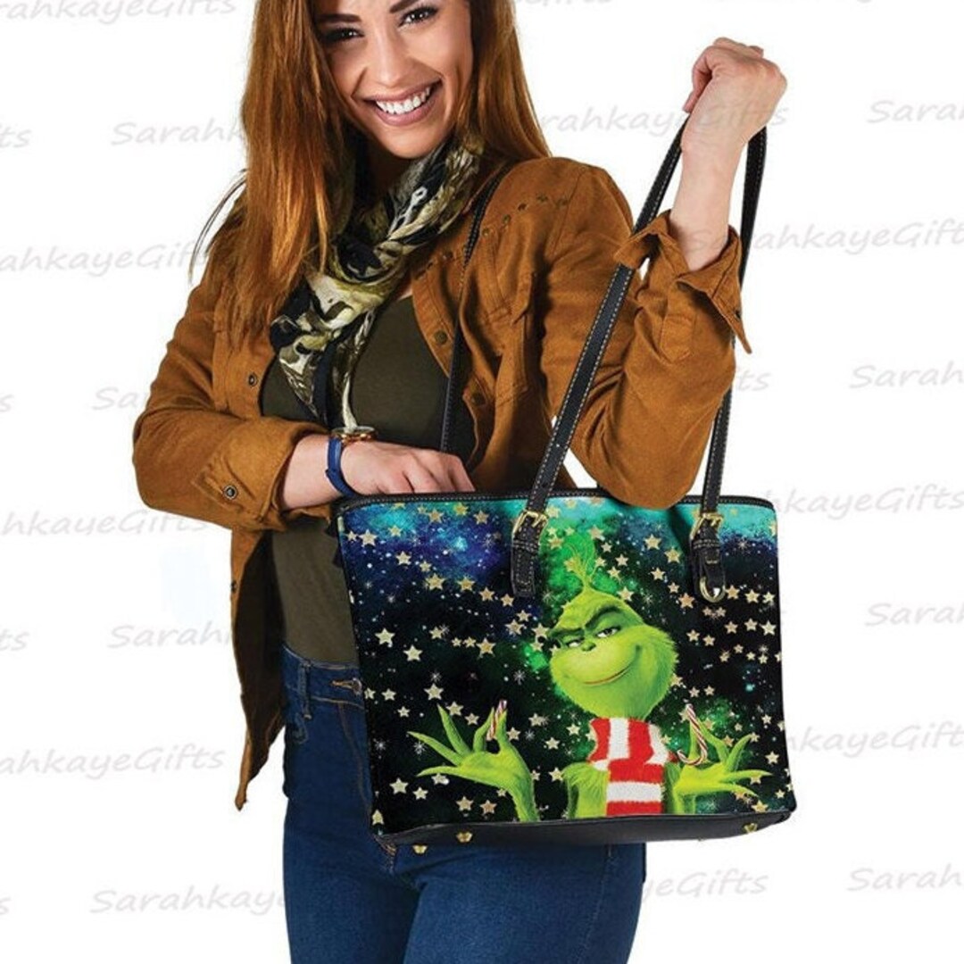 Grinch Large Leather Tote Bag Grinch Lover Handbag Custom - Etsy