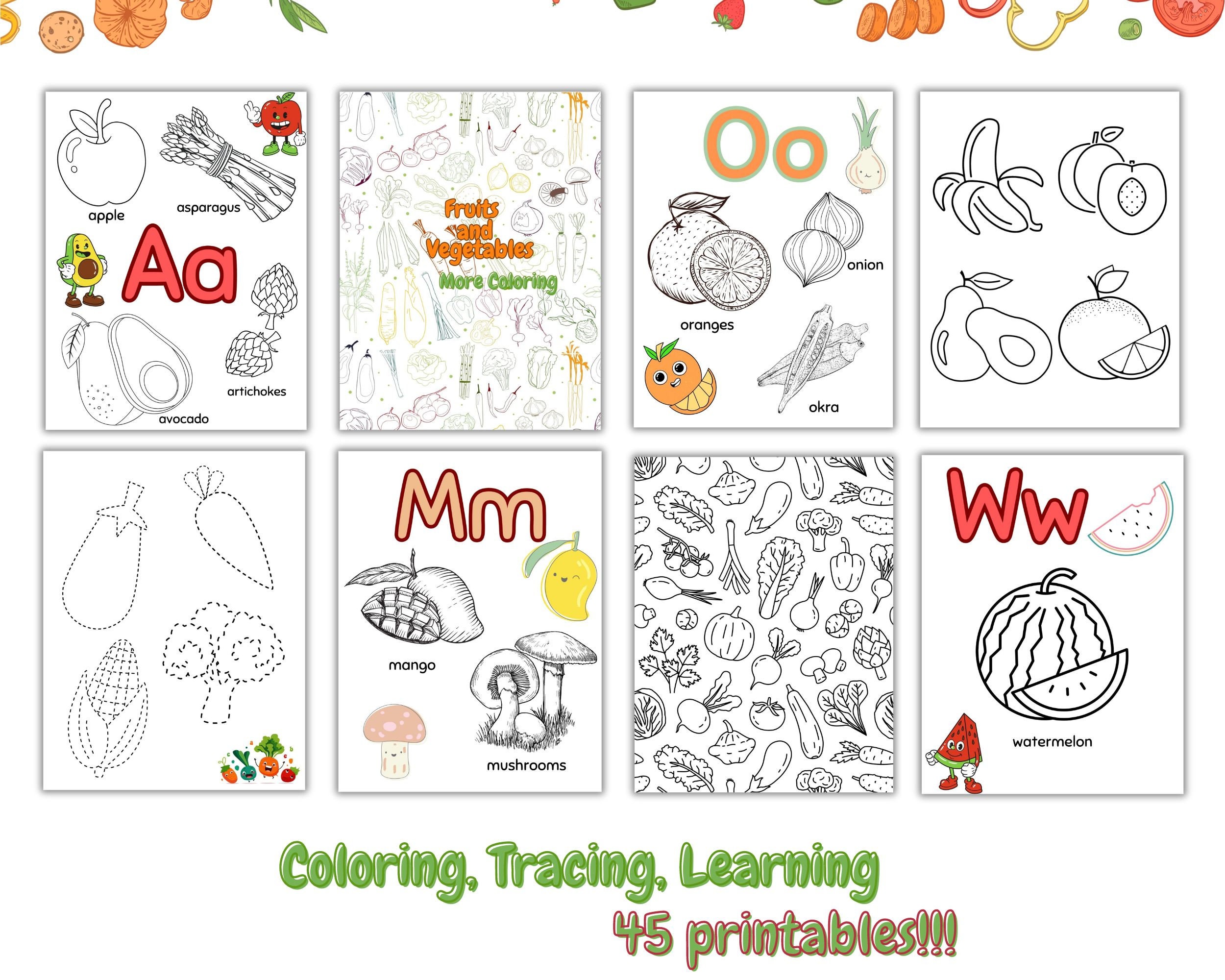 45 Fruits and Vegetables Printables Coloring and Alphabet - Etsy