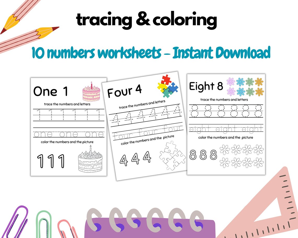10 Numbers Worksheets for Toddlers Numbers Tracing, Counting, Coloring ...