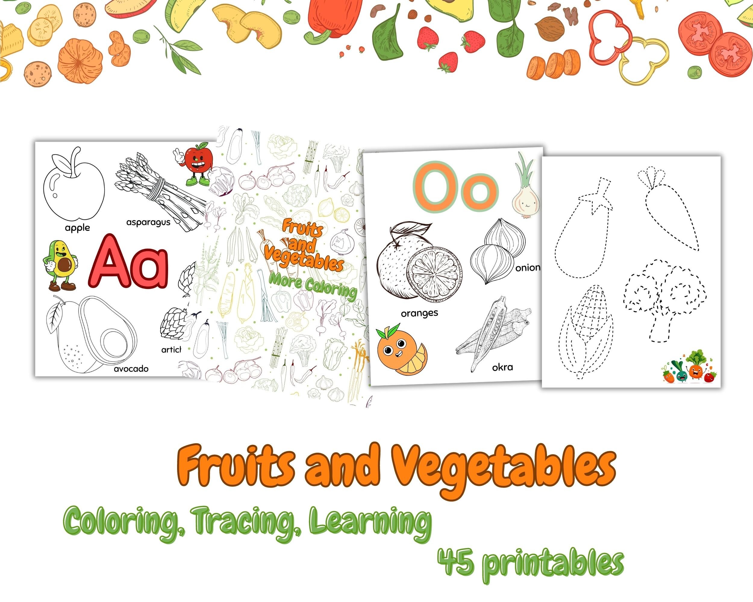 45 Fruits and Vegetables Printables Coloring and Alphabet - Etsy