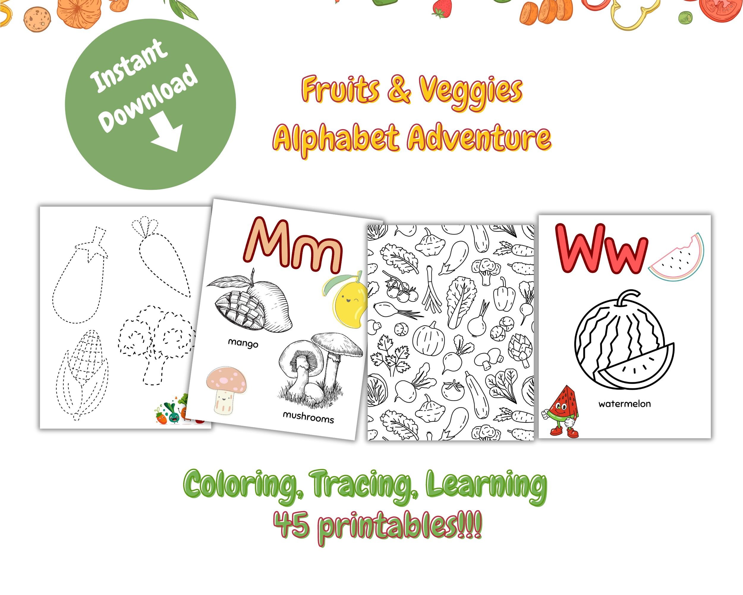 45 Fruits and Vegetables Printables Coloring and Alphabet - Etsy