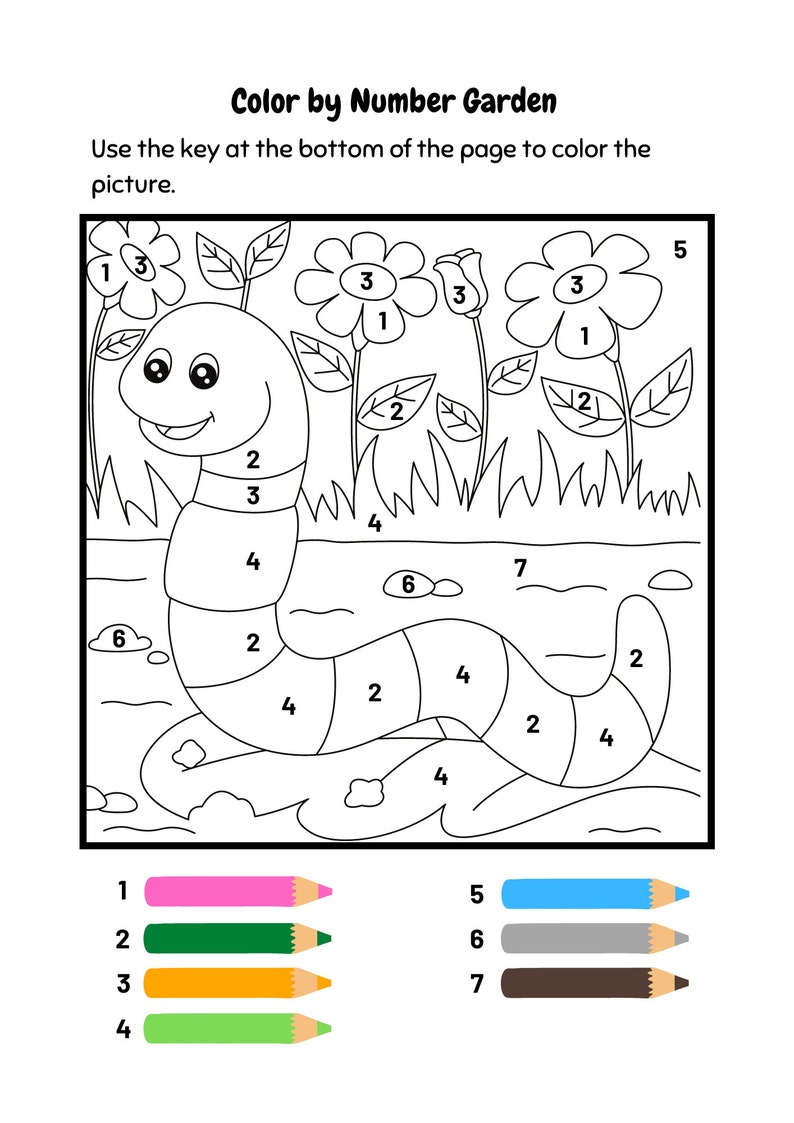 Color by Numbers Kids Coloring Pages Preschool Learning - Etsy