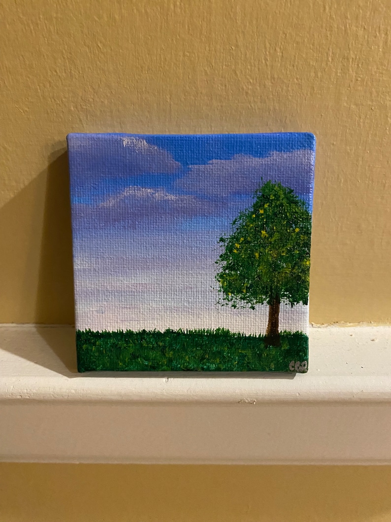 Mini Grassy Tree View - 3x3 Stretched Canvas With Easel - Etsy