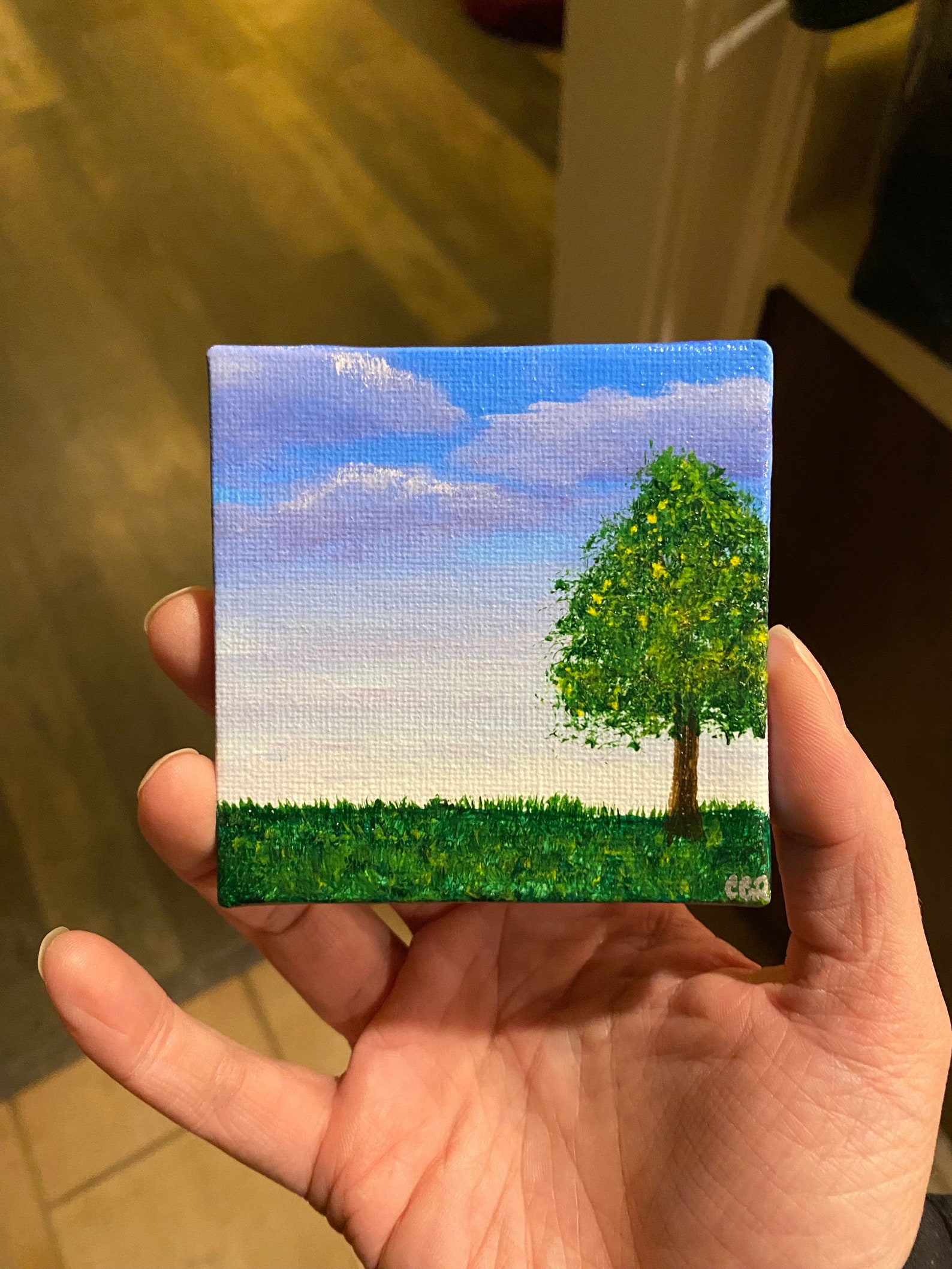 Mini Grassy Tree View - 3x3 Stretched Canvas With Easel - Etsy