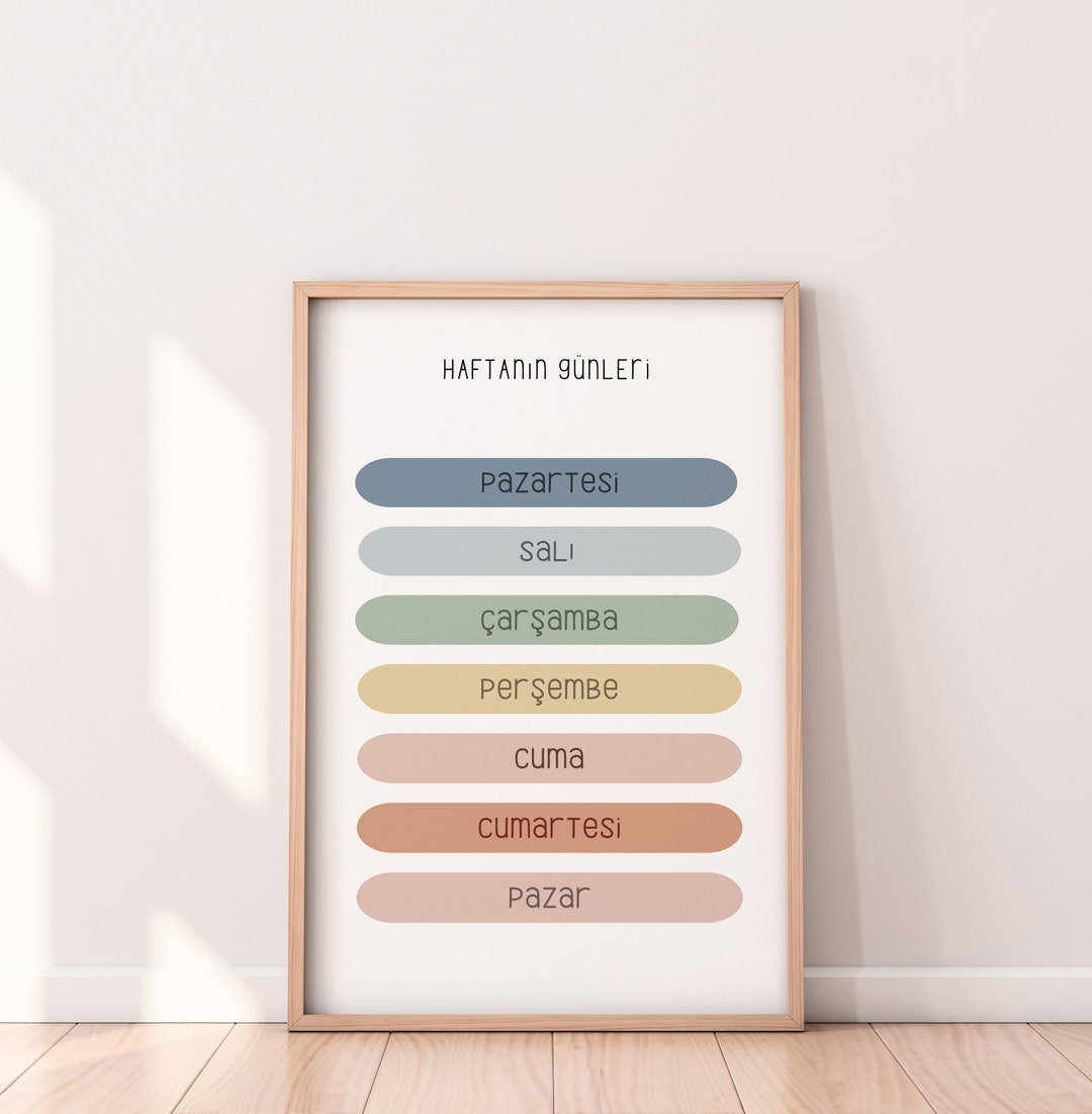 Educational Poster, Learn Turkish, Days, Haftanın Günleri, Eğitim ...