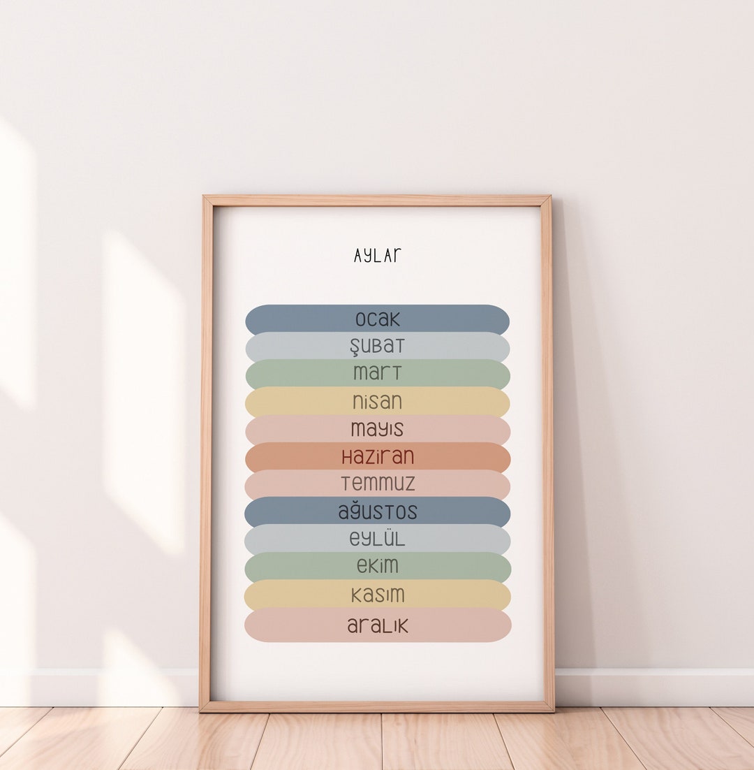 Months, Educational Poster, Learn Turkish, 12 AY, Months in Turkish ...