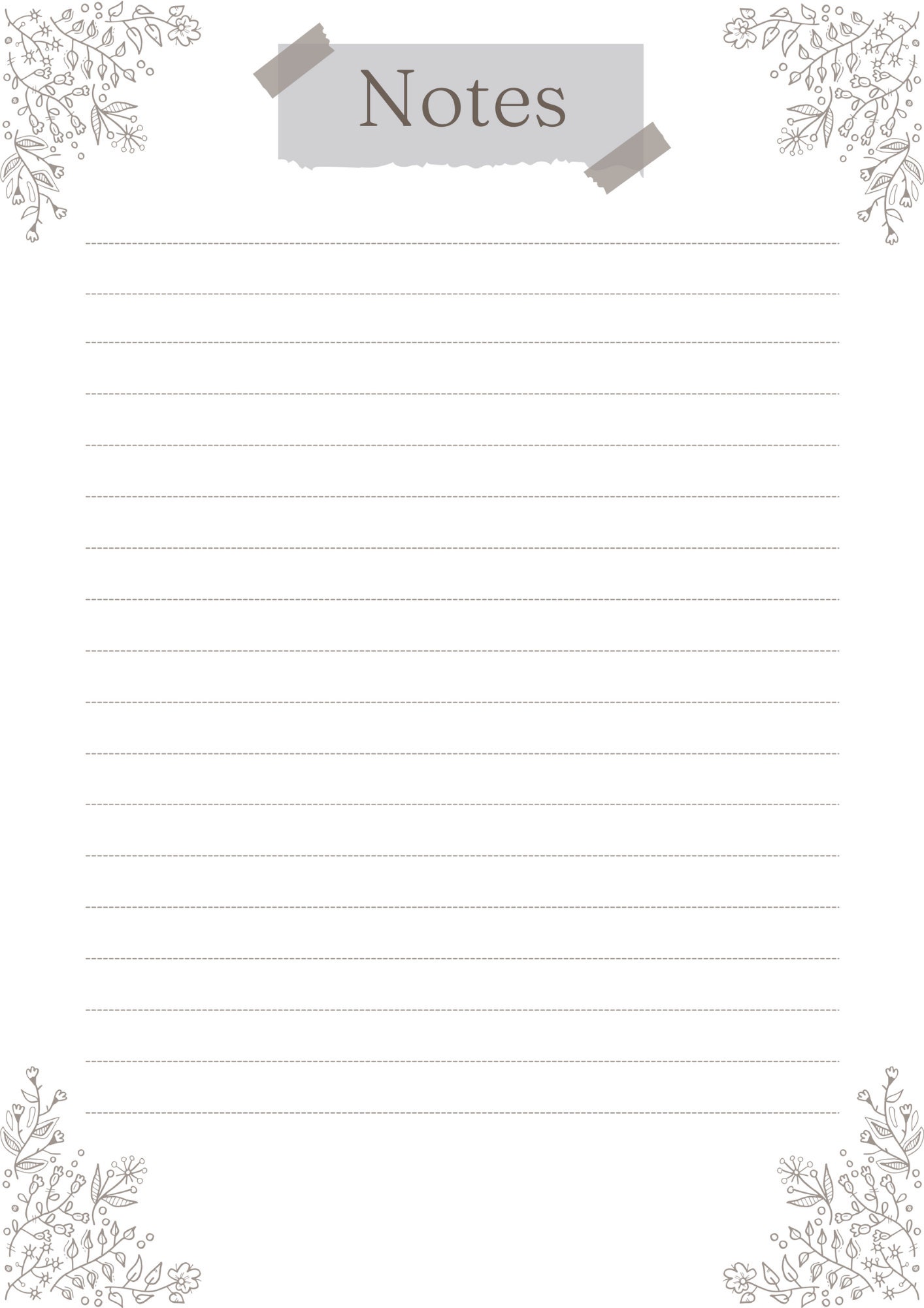Neutral Toned Printable Stationary Note Taking Writing Paper Lined and ...