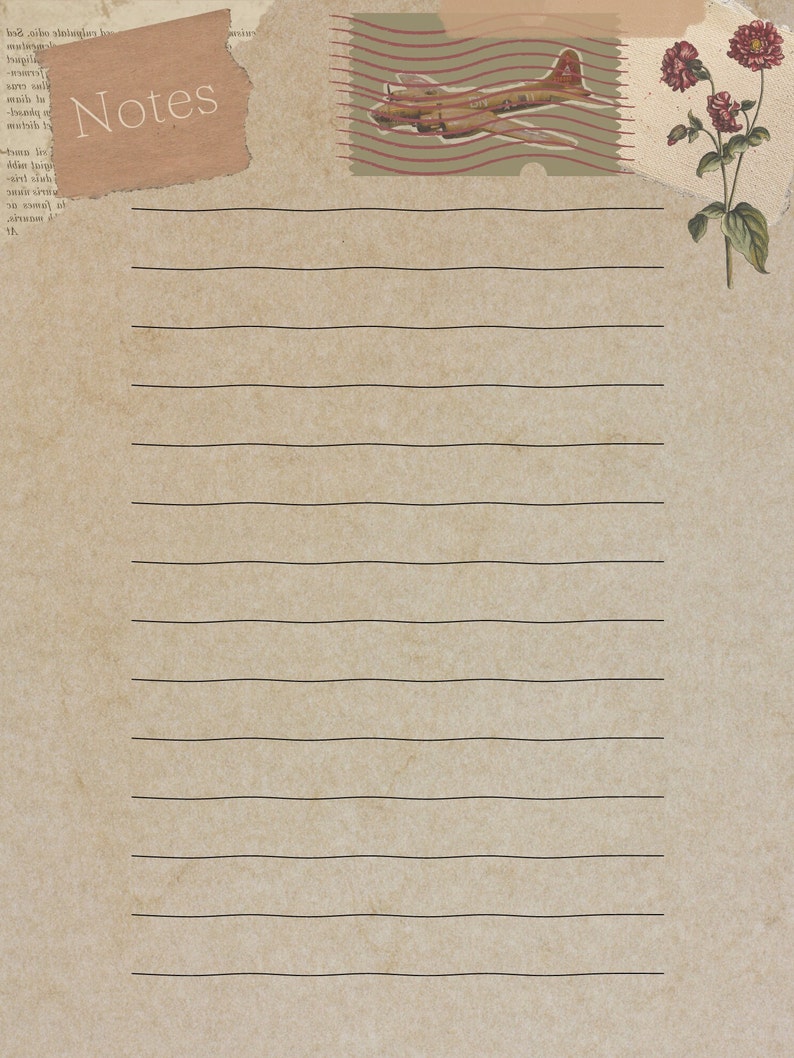 Vintage Themed Notepad Stationary Printable Download Lined Unlined A4 ...