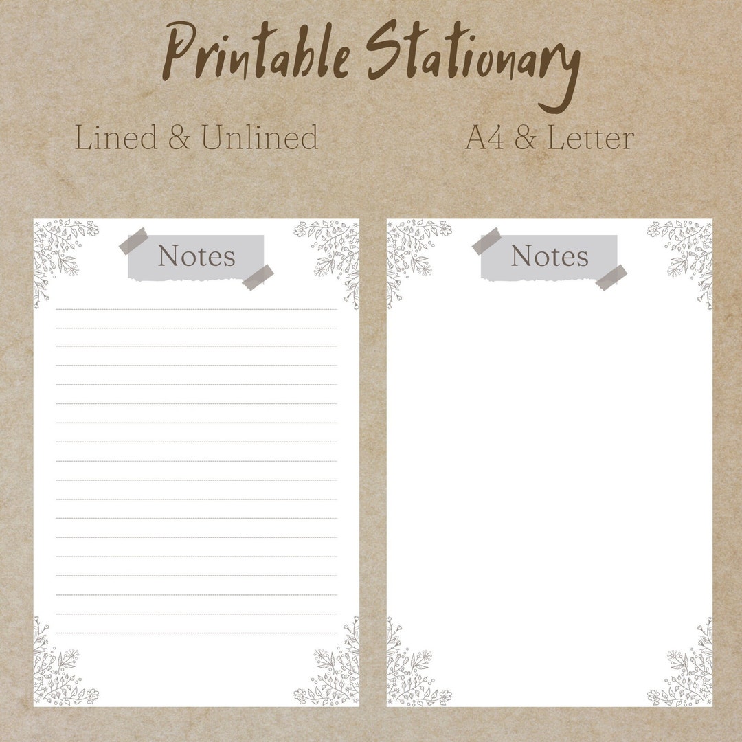 Neutral Toned Printable Stationary Note Taking Writing Paper Lined and ...