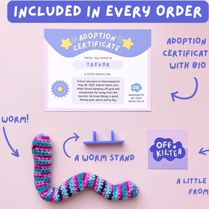 Crochet Worm Toy, Bendable Worm Plush With Accessories and Adoption ...
