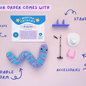Crochet Worm With Accessories, Bendable Worm Plush With Add Ons and ...