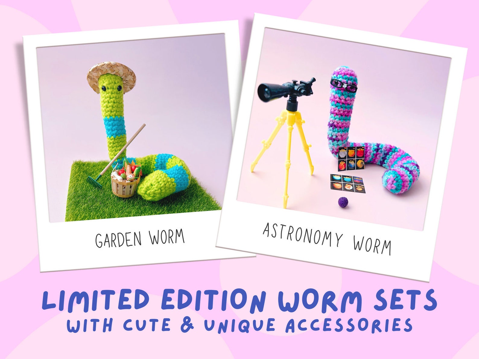 Crochet Worm With Accessories, Bendable Worm Plush With Add Ons and ...