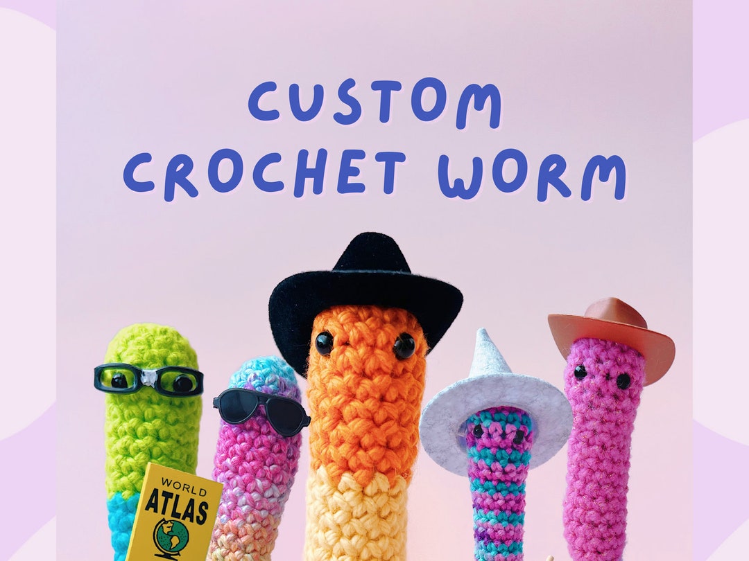 Crochet Worm Toy, Bendable Worm Plush With Accessories and Adoption ...