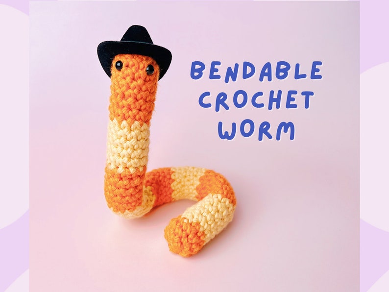 Crochet Worm With Accessories, Bendable Worm Plush With Add Ons and ...