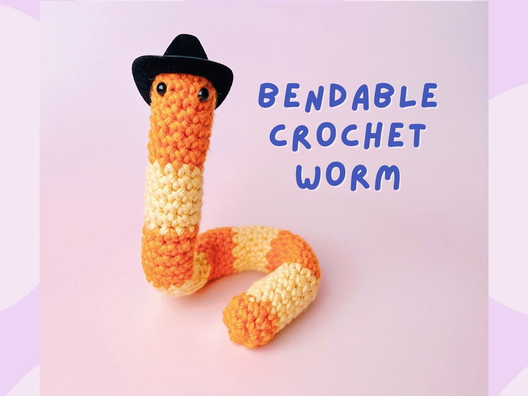 Crochet Worm Toy, Bendable Plush With Accessories and Adoption ...