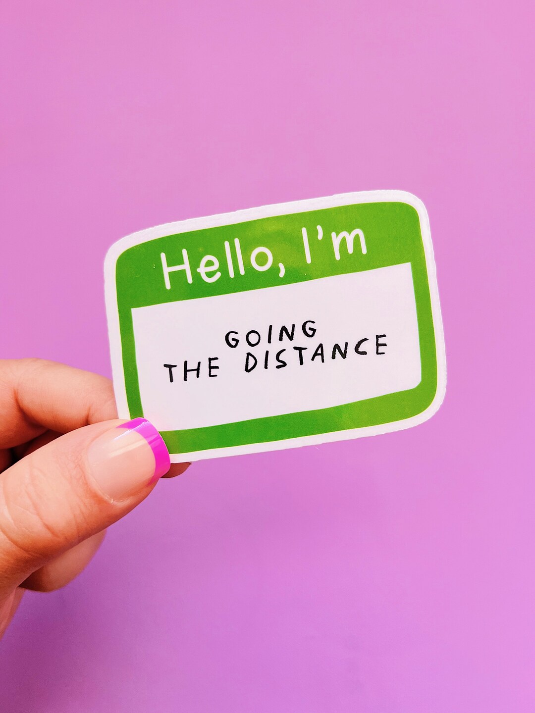Hello Funny Name Tag Sticker, Going the Distance Cake Name Badge Vinyl ...