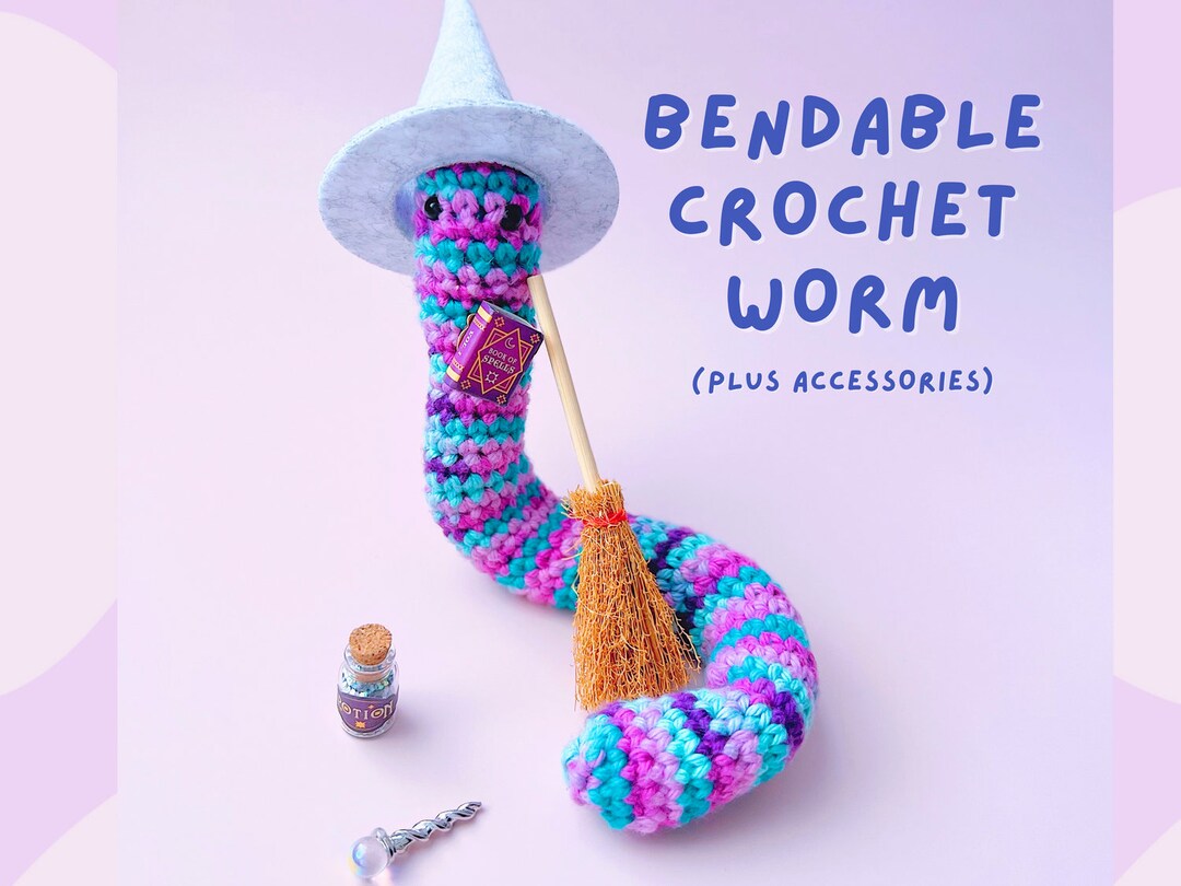 Crochet Worm Witch With Extras, Bendable Plushie With Accessories and ...