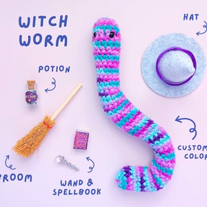 Crochet Worm Witch With Extras, Bendable Plushie With Accessories and ...