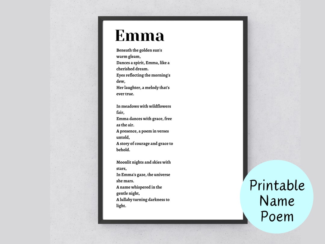 Printable Name Poem Wall Art, Name Printable, Baby Nursery Name Print ...
