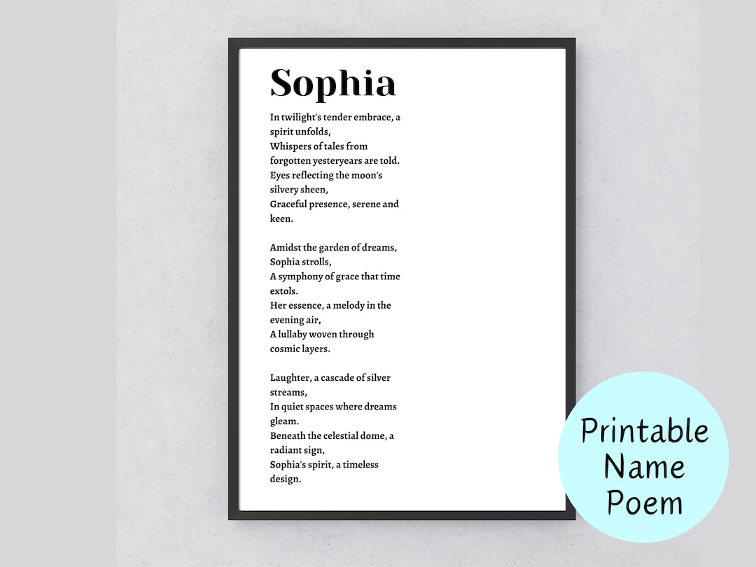 Printable Name Poem Wall Art, Name Printable, Baby Nursery Name Print ...