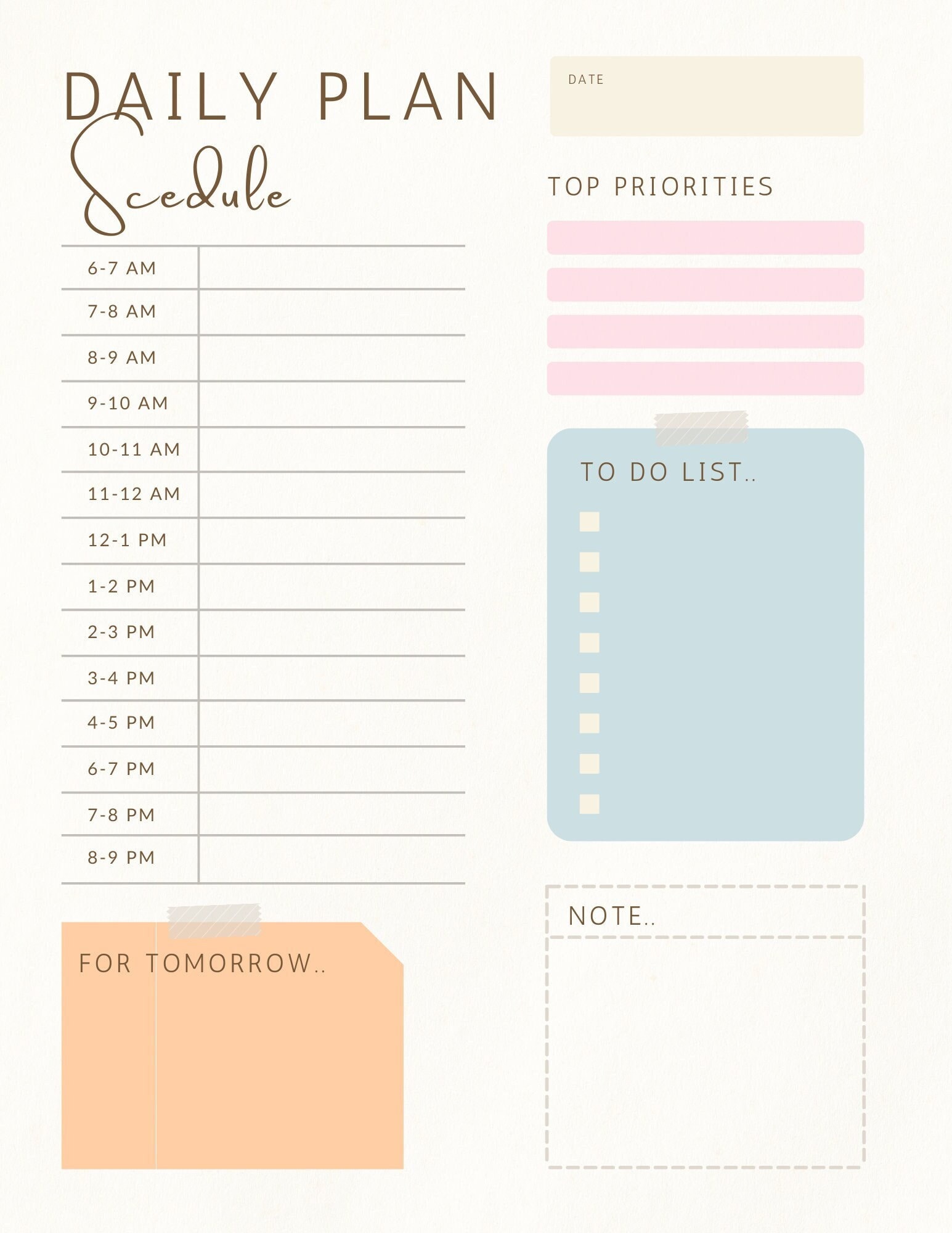 Planner Daily Organizer Digital Download Printable Page - Etsy