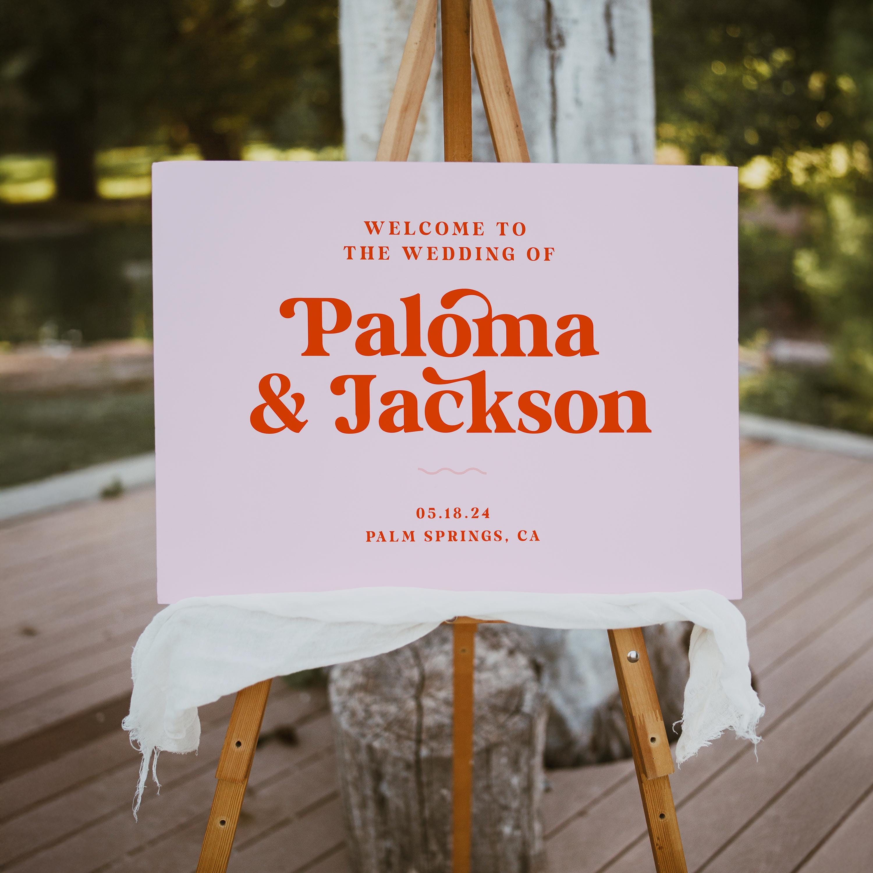 PALOMA Modern Retro Welcome Sign Horizontal Template, Editable Pink and ...