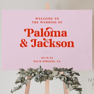 PALOMA Modern Retro Welcome Sign Horizontal Template, Editable Pink and ...