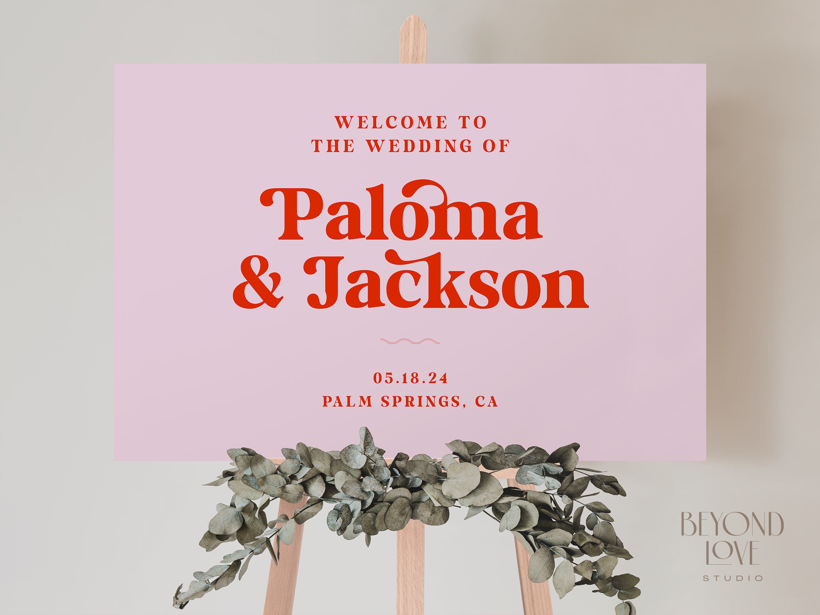 PALOMA Modern Retro Welcome Sign Horizontal Template, Editable Pink and ...