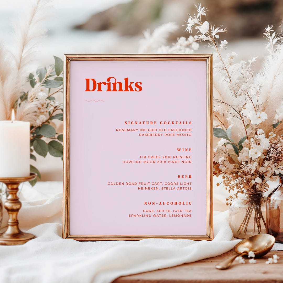PALOMA Modern Retro Drinks Menu Sign, Editable Wedding Bar Menu ...