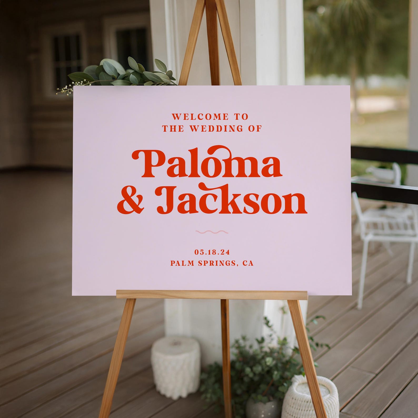 PALOMA Modern Retro Welcome Sign Horizontal Template, Editable Pink and ...