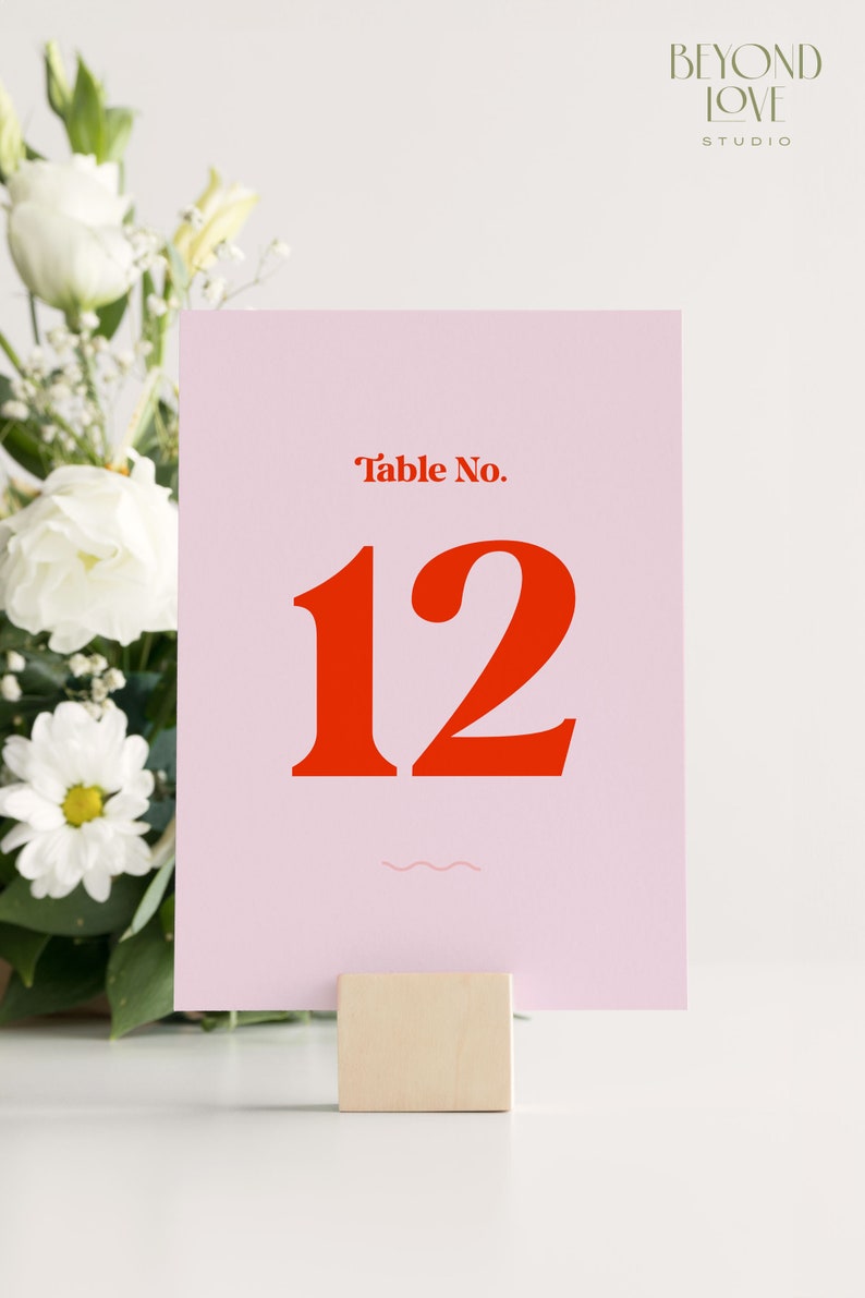PALOMA Pink & Red Table Number Template Modern Retro Wedding - Etsy
