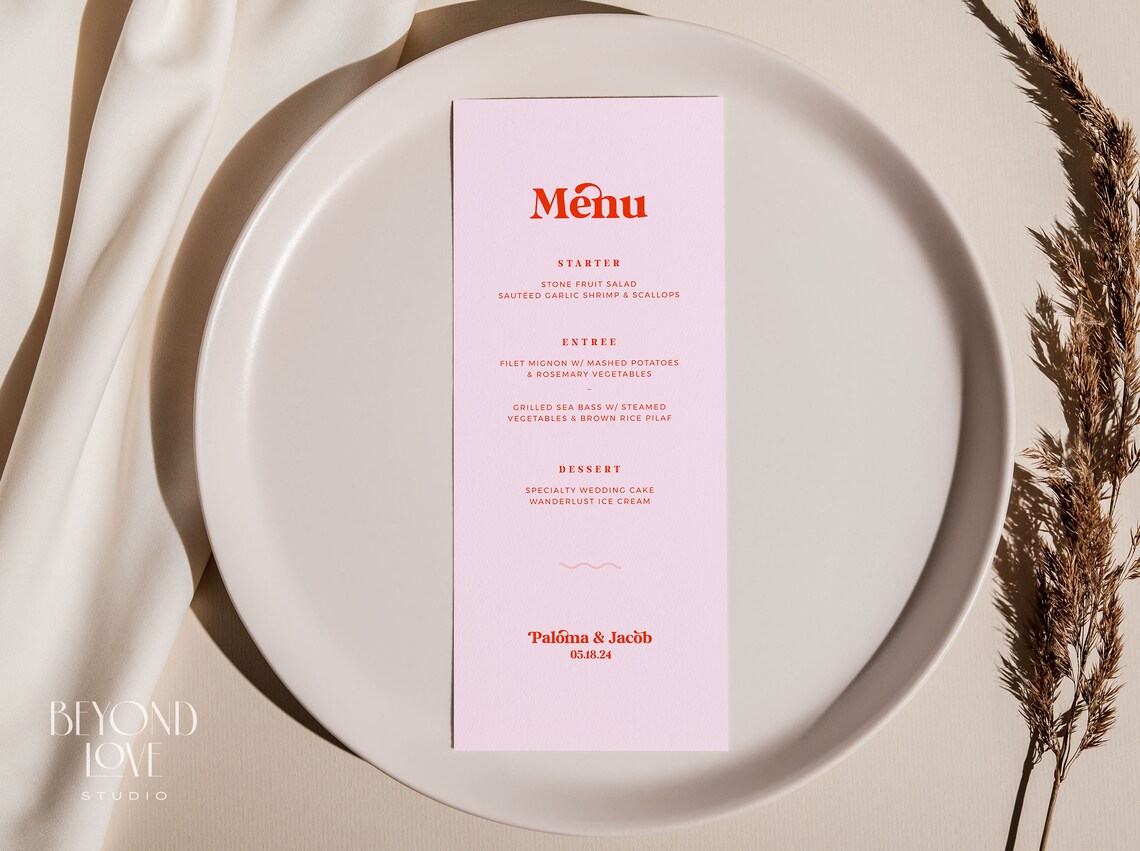 PALOMA Pink & Red Retro Menu Modern Simple Menu Template - Etsy