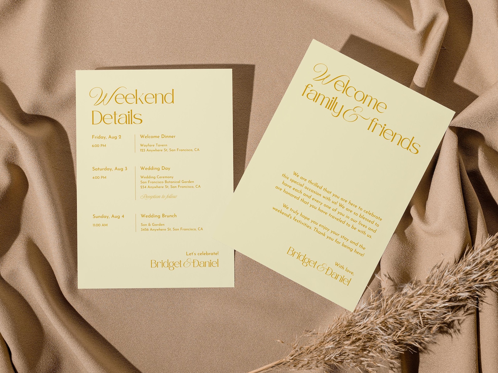 BRI Elegant Wedding Welcome Bag Note, Wedding Weekend Itinerary ...