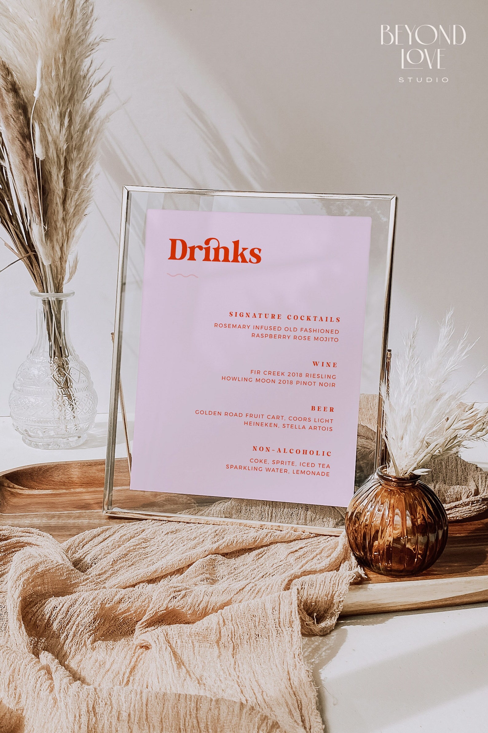 PALOMA Modern Retro Drinks Menu Sign, Editable Wedding Bar Menu ...