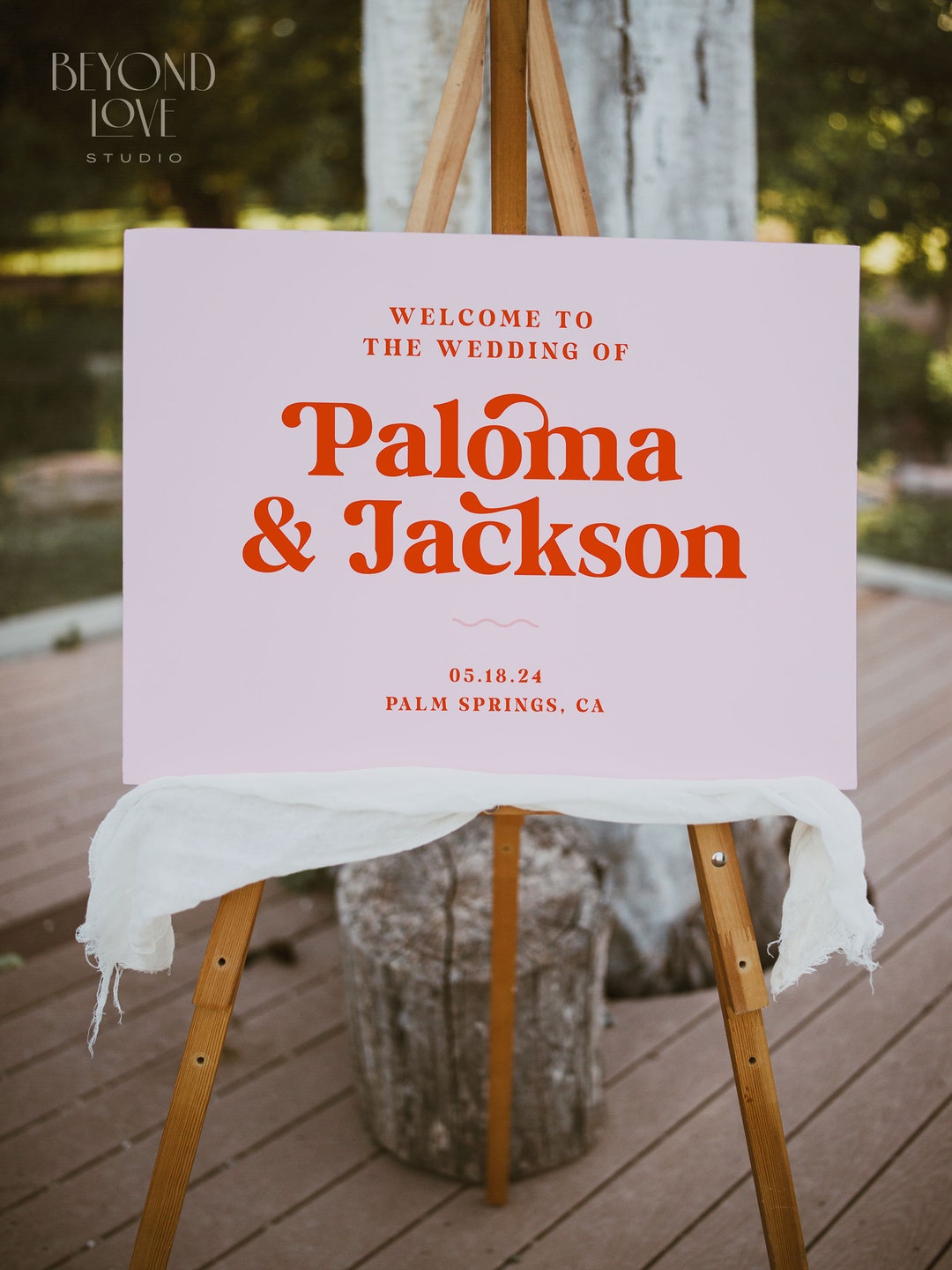 PALOMA Modern Retro Welcome Sign Horizontal Template, Editable Pink and ...