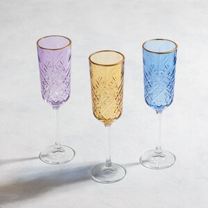 Colored Gold Rimmed Champagne Retro Glass, Crystal Champagne Flutes ...