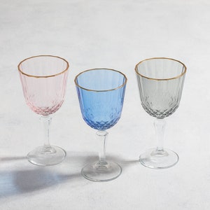 Vintage Crystal Colored Wine Glasses With Gold Mouth Plated, Vintage ...
