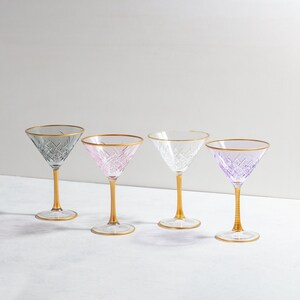 Vintage Crystal Martini Glass With Gold Trim, Boho Alcohol Glass Set ...