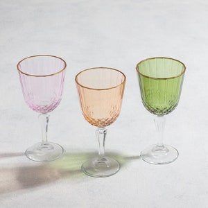 Vintage Crystal Colored Wine Glasses With Gold Mouth Plated, Vintage ...