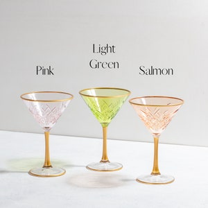 Vintage Crystal Martini Glass With Gold Trim, Boho Alcohol Glass Set ...