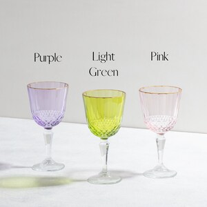 Vintage Crystal Colored Wine Glasses With Gold Mouth Plated, Vintage ...