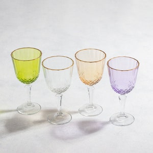 Vintage Crystal Colored Wine Glasses With Gold Mouth Plated, Vintage ...