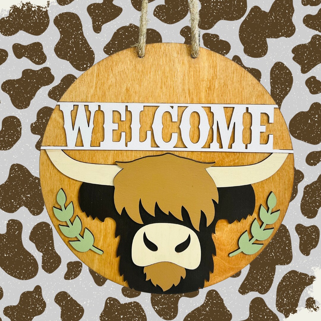 Highland Cow Welcome Sign Cow Welcome Sign Door Hanger Front Door ...