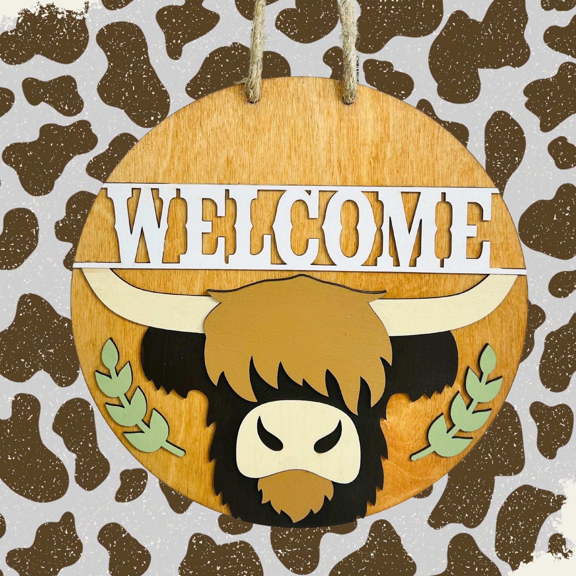 Highland Cow Welcome Sign Cow Welcome Sign Door Hanger Front Door ...