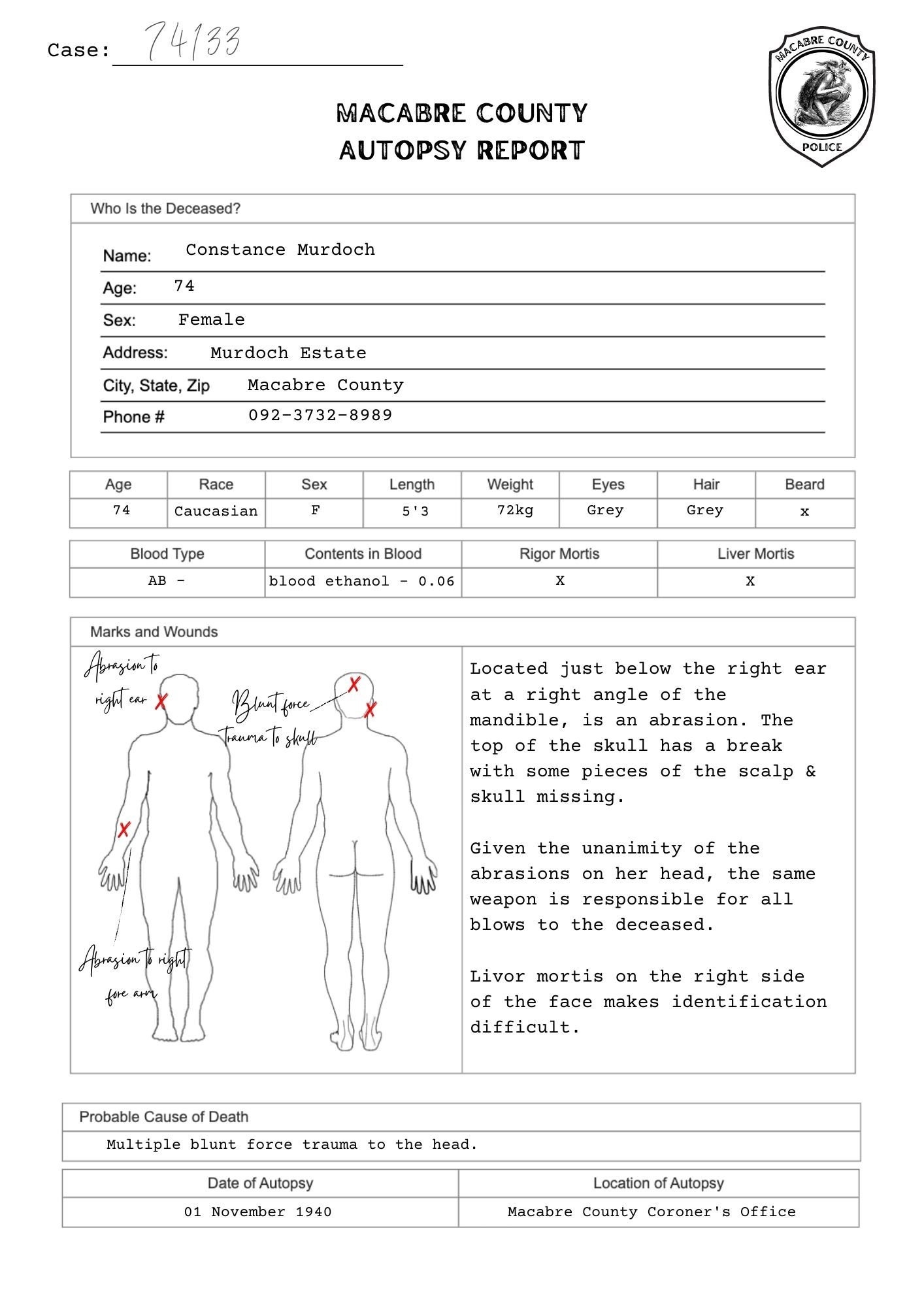 Murder Mystery Game | Digital Print | the Murder of Constance Murdoch ...