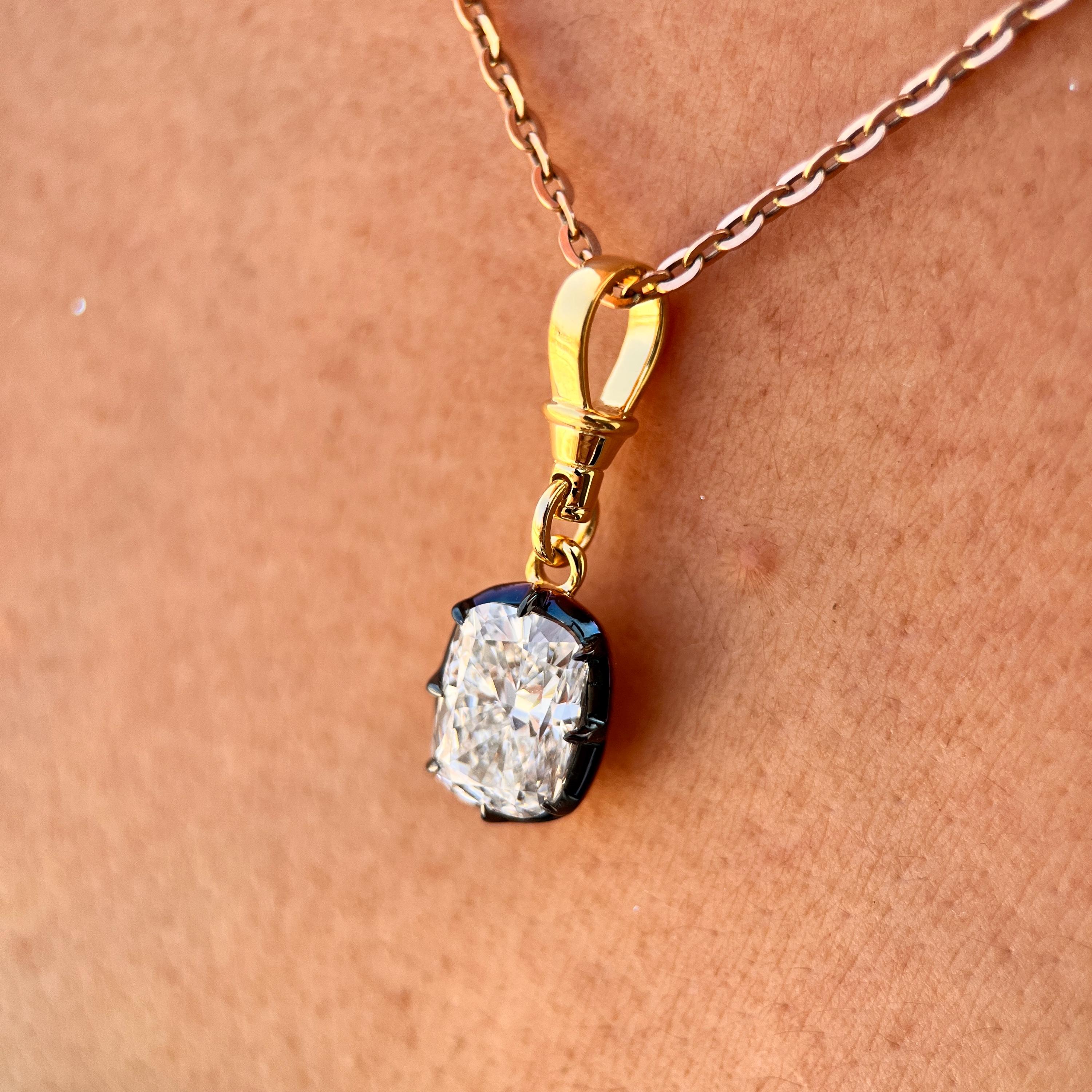 Georgian Style Cut Down Button Back Diamond Pendant, IGI Lab Grown ...