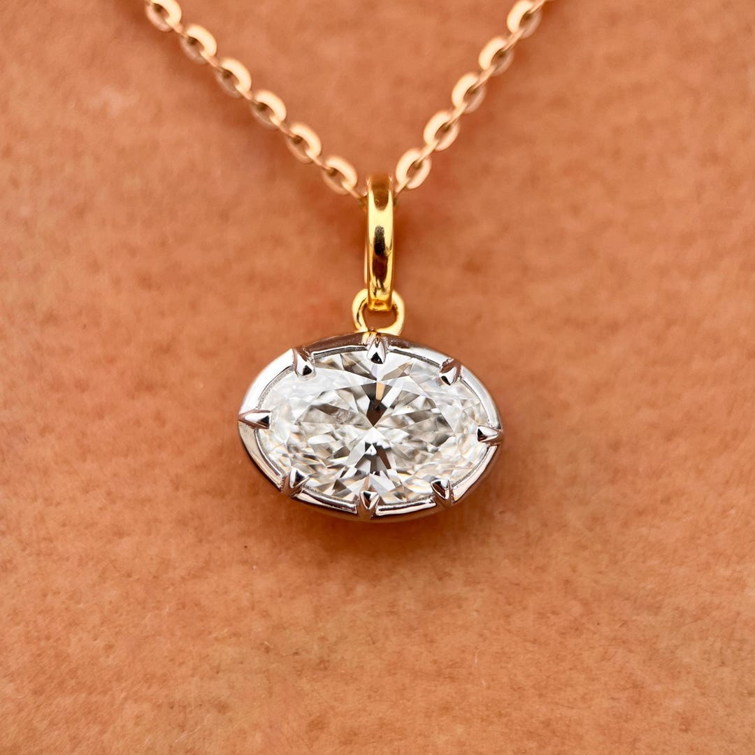 Georgian Style Cut Down Button Back Diamond Pendant, IGI Lab Grown Oval ...