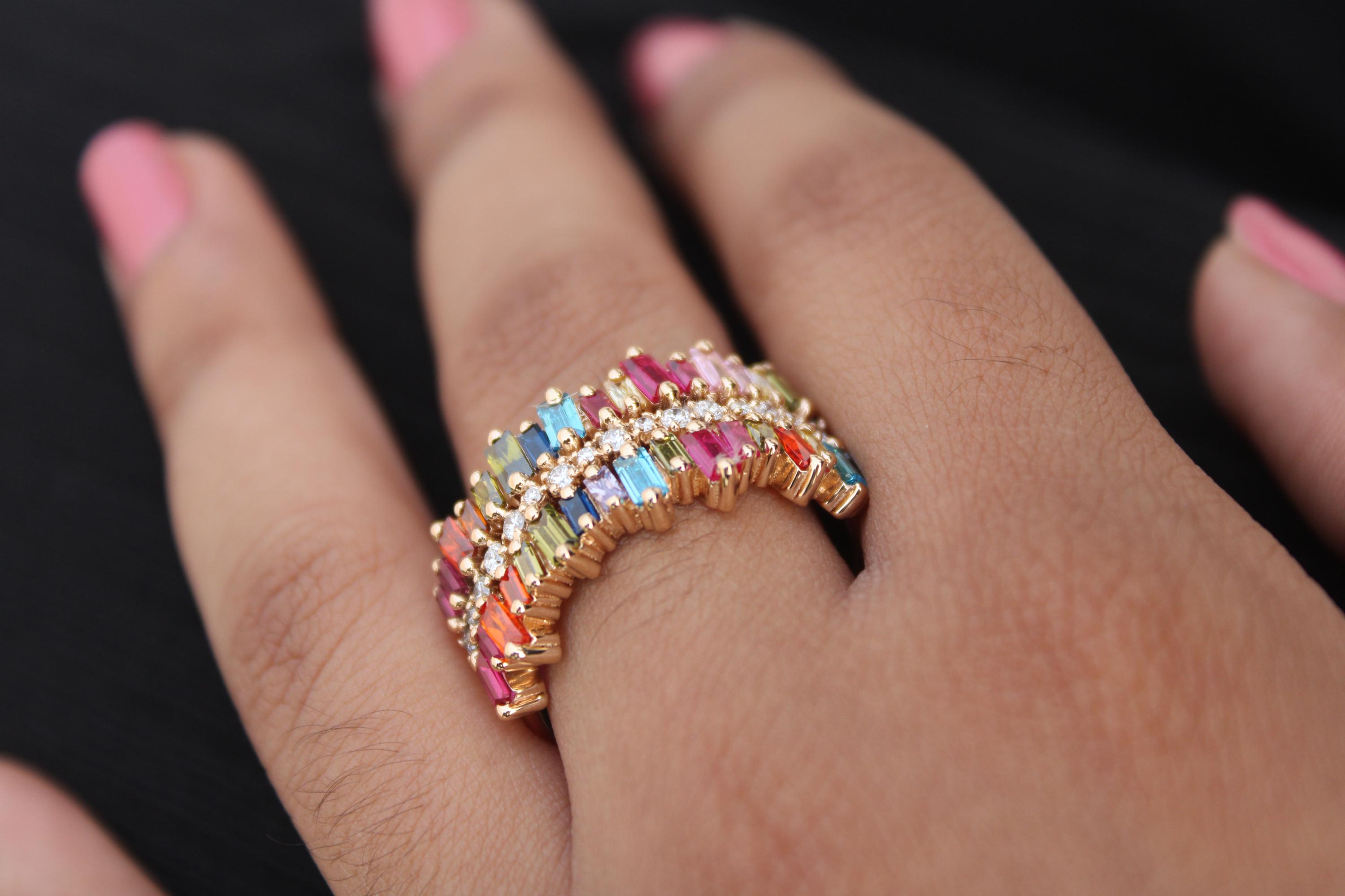 Multi-color Engagement Ring for Women, Multi-color Ring for Her, Multi ...